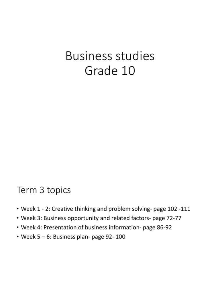 Business Studies Grade 10 | PDF | Creativity | Thought