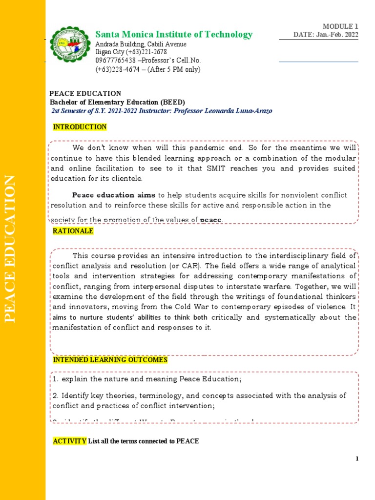 Peace Ed. Module 1 Docx 1 | Download Free PDF | Peace | Violence