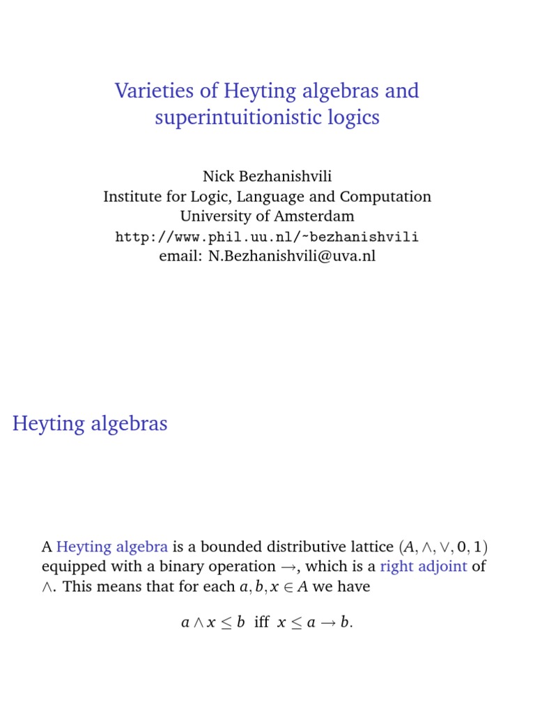 Varieties of Heyting Algebras and Superintuitionistic Logics | PDF ...