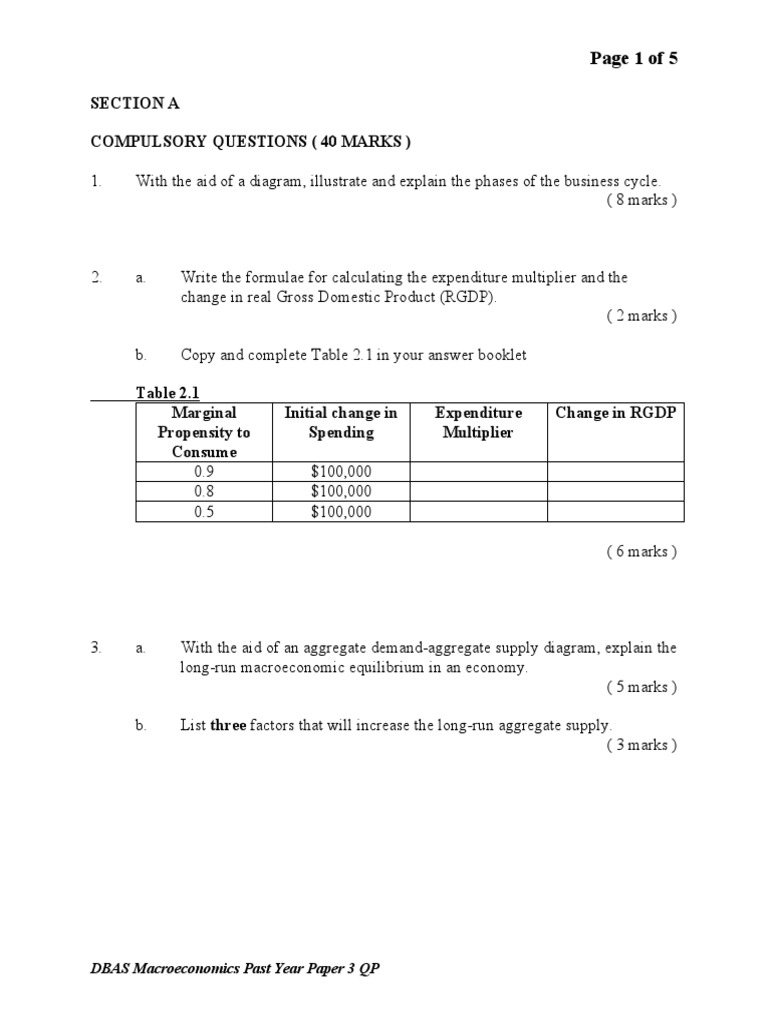 DBAS Macroeconomics Past Year Paper 3 QP | PDF | Macroeconomics | Gross ...