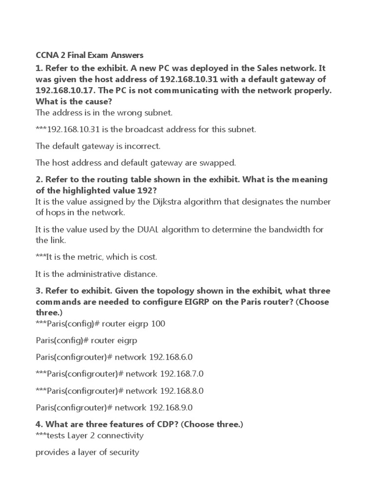 CCNA 2 Final Exam Answers | Cisco Systems