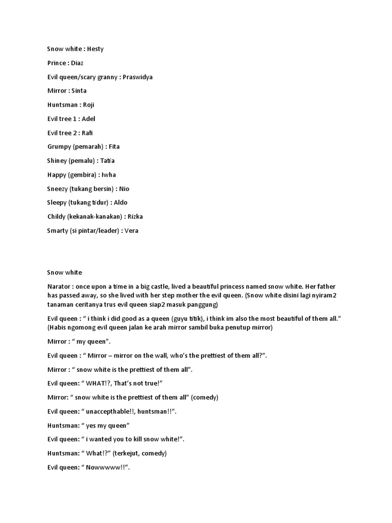 Snow White Class's Drama | PDF | Snow White | Brothers Grimm