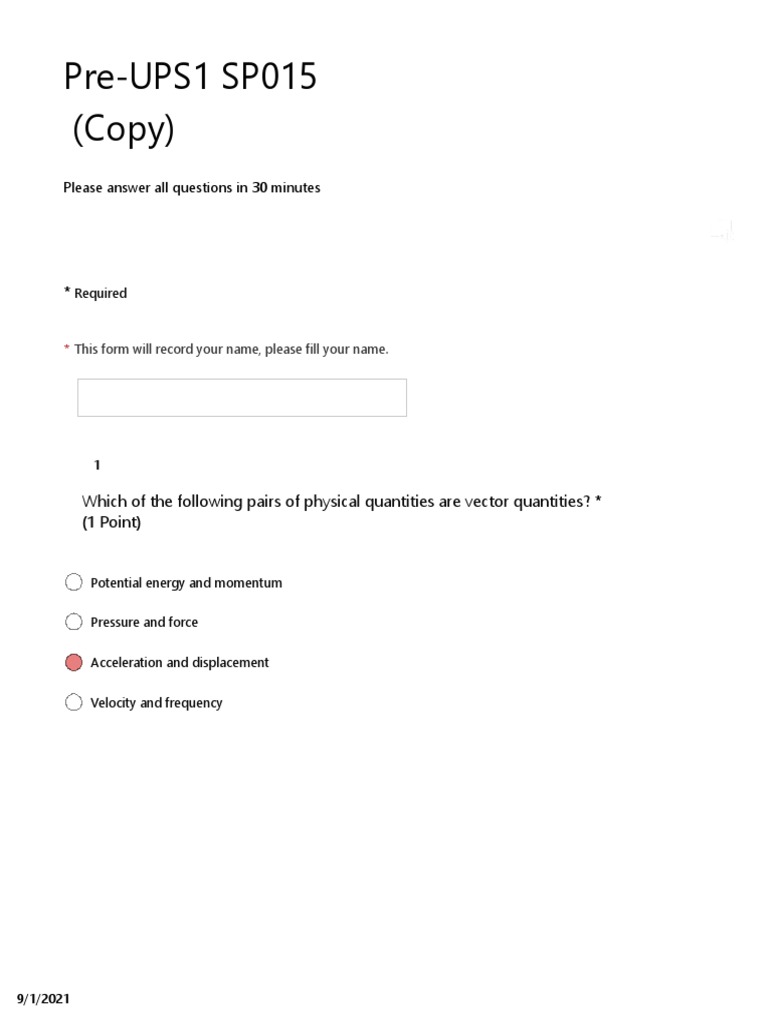 UPS1 SP015 Vector Quantities Test | PDF | Force | Momentum