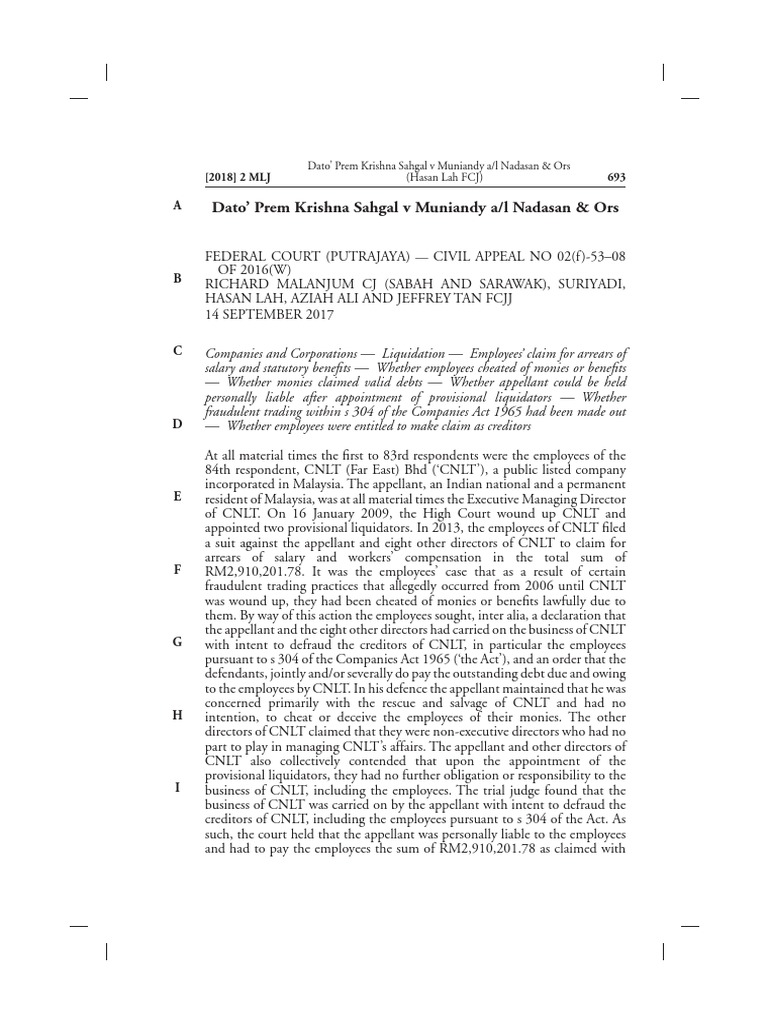 Dato' Prem Krishna Sahgal V Muniandy Al Nadasan & Ors | PDF | Piercing ...