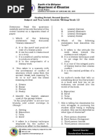 Creative Writing 1ST Quarter Exam | PDF | Poetry | Narration