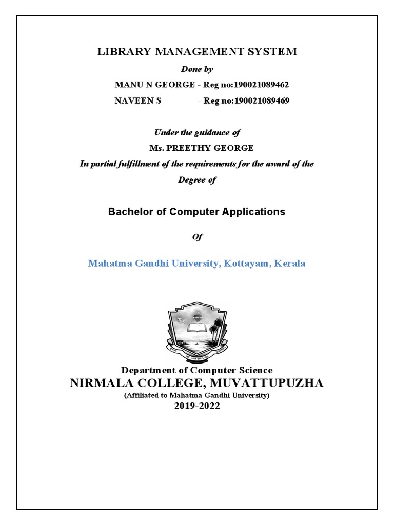 Library Management System: Nirmala College, Muvattupuzha | PDF | System ...
