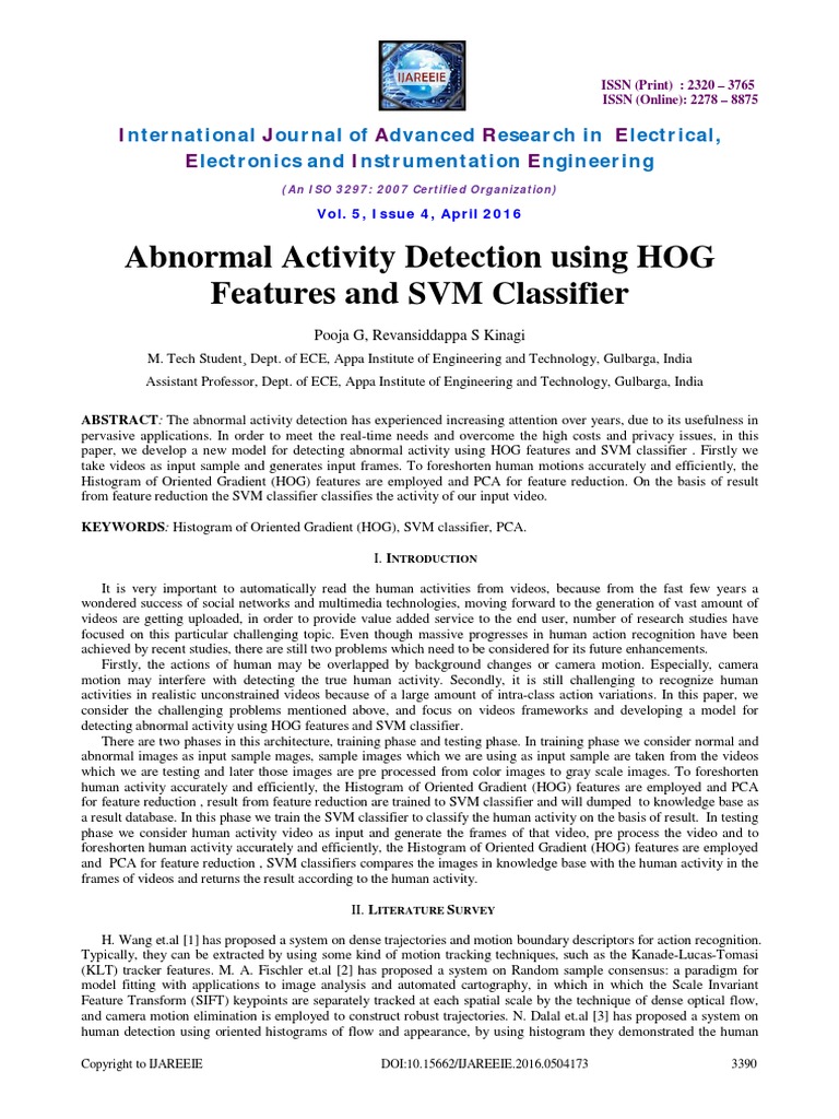 Abnormal Activity Detection Using HOG Features and SVM Classifier | PDF | Principal Component ...