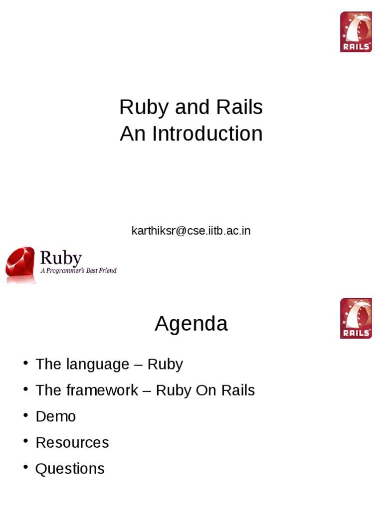 Ruby and Rails An Introduction: Karthiksr@cse - Iitb.ac - in | PDF | Ruby On Rails | Ruby ...