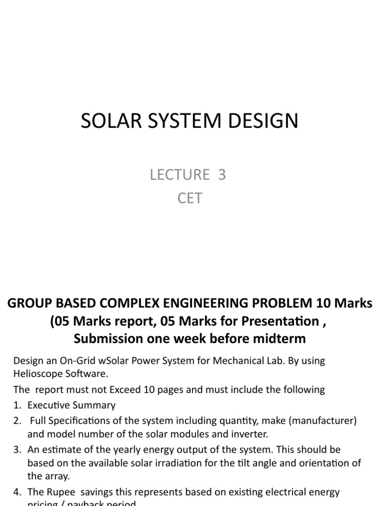 Cet l3 Fall 21 Solar System Design | PDF | Photovoltaic System | Solar ...