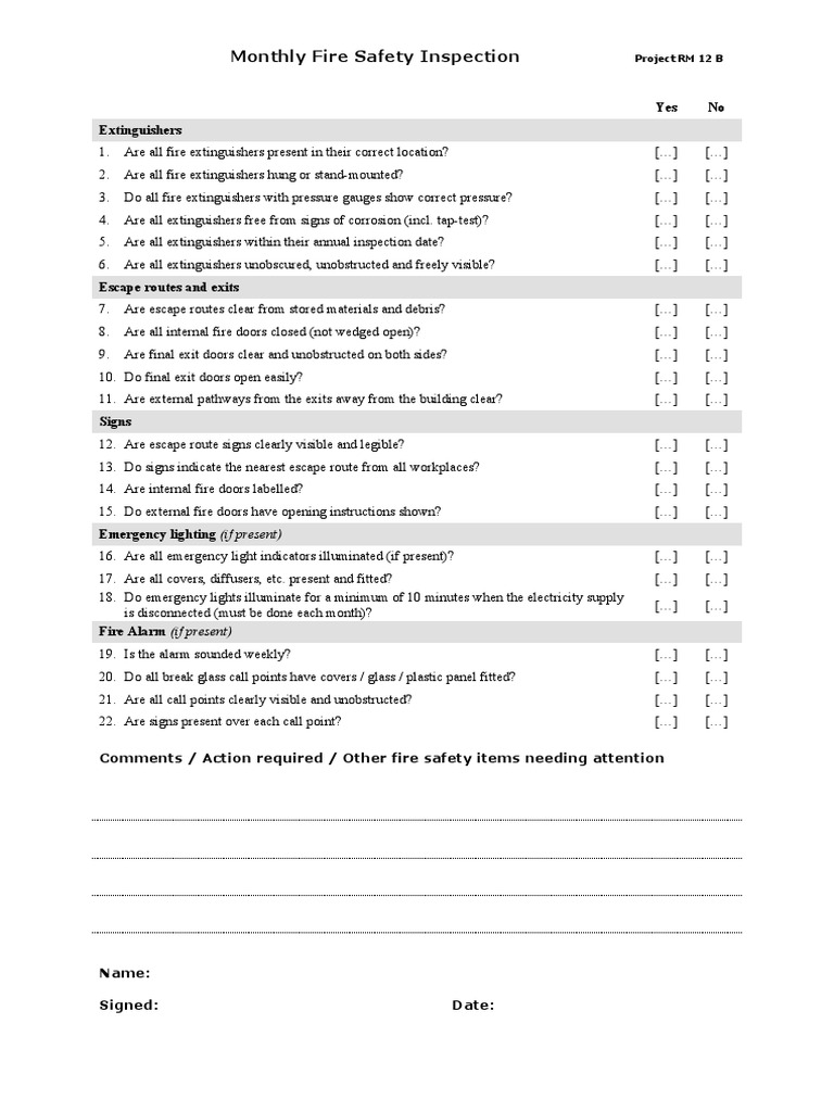 Monthly Fire Safety Inspection | PDF | Fire Safety | Door