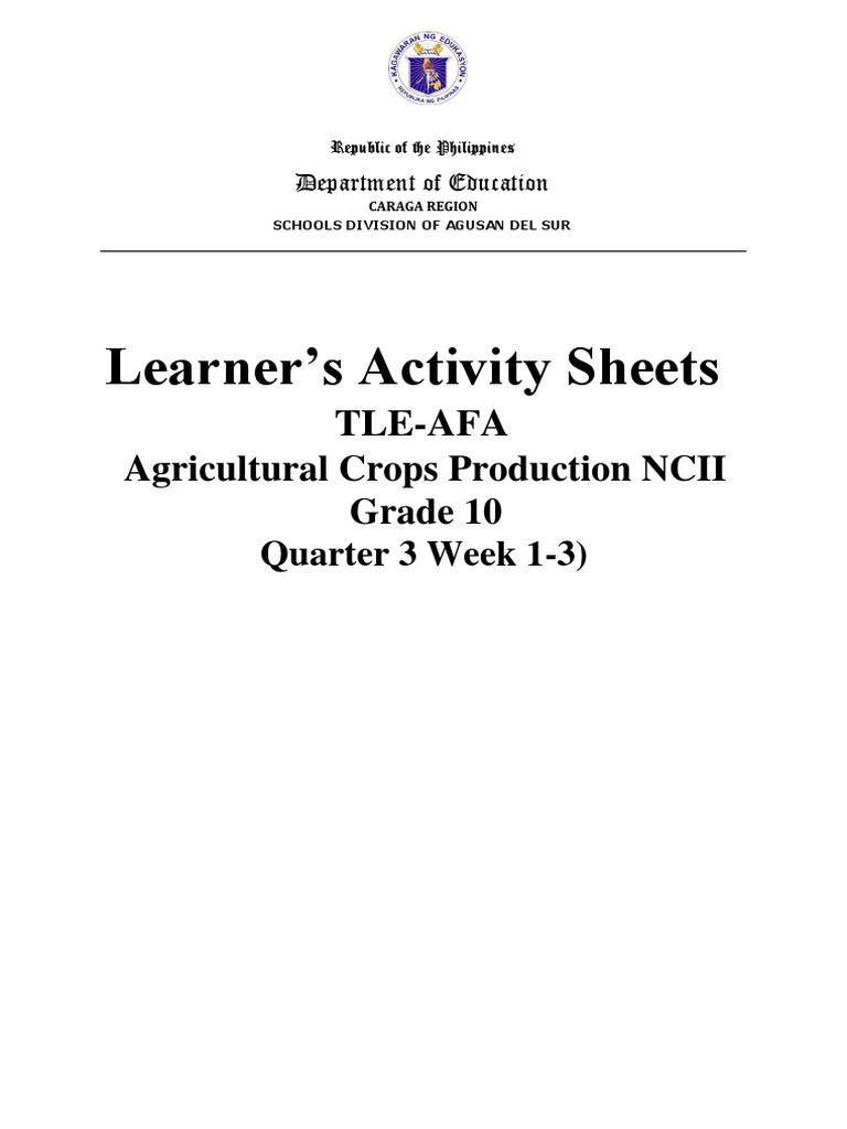 Tle 10 Afa Grade10 Q3 W1 3 Las Pdf Sowing Soil