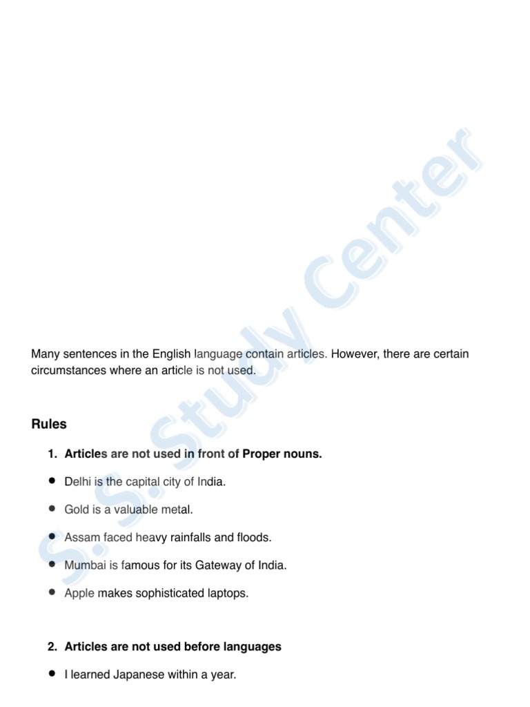 Omission of Article - Rules and Solved Examples | PDF | Noun | Subject ...