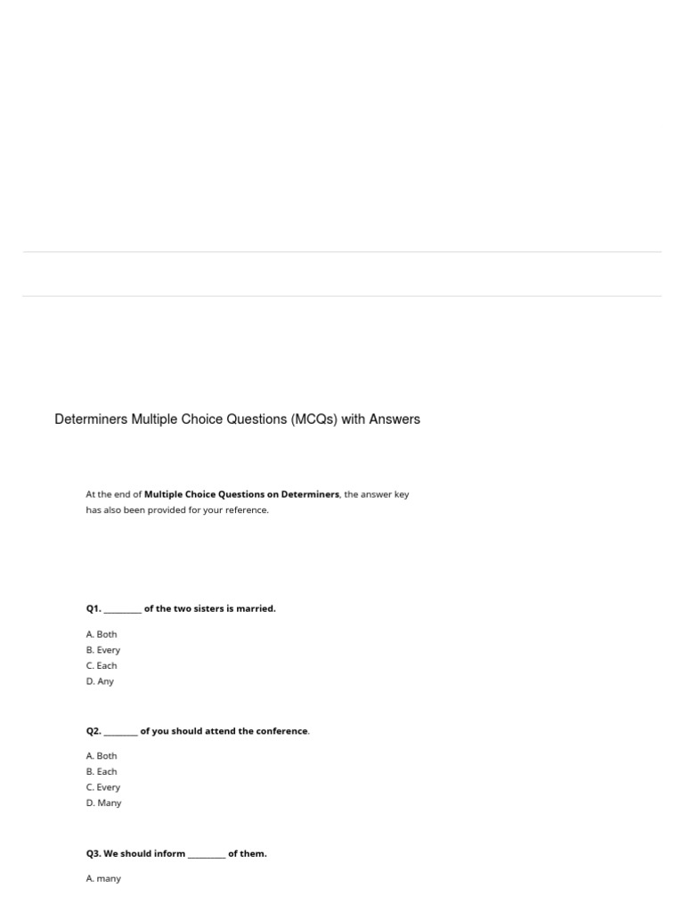 Determiners MCQs with Answers | PDF