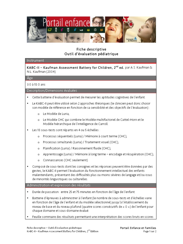 KABC-II : Évaluation cognitive enfant | PDF | Intelligence | Cognition
