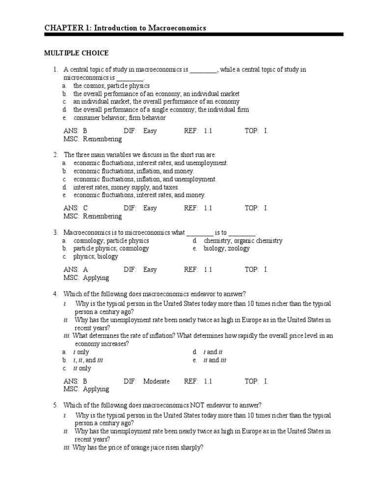 Introduction to Macroeconomics Quiz | PDF | Labour Economics ...