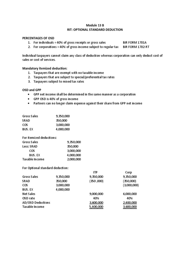Module 13 Optional Standard Deduction | PDF