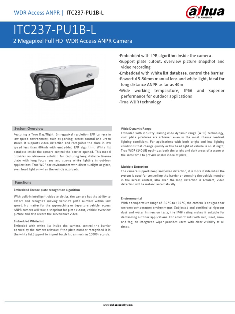 ITC237-PU1B-L: 2 Megapixel Full HD WDR Access ANPR Camera | PDF ...