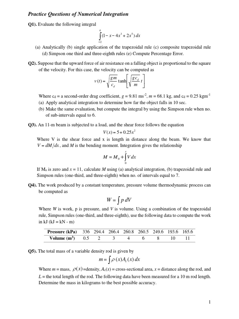 Practice Question (Numerical Integration) | PDF | Integral | Rotation ...