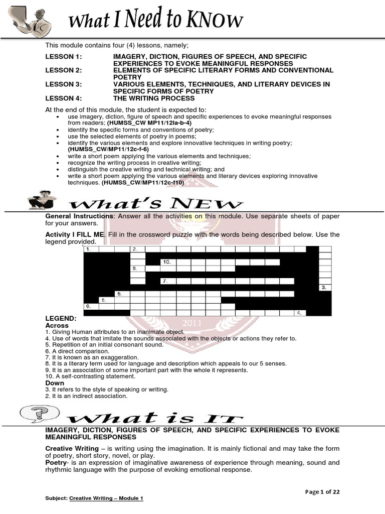 Creative Writing Module: Poetry & Imagery | PDF | Poetry | Metre (Poetry)