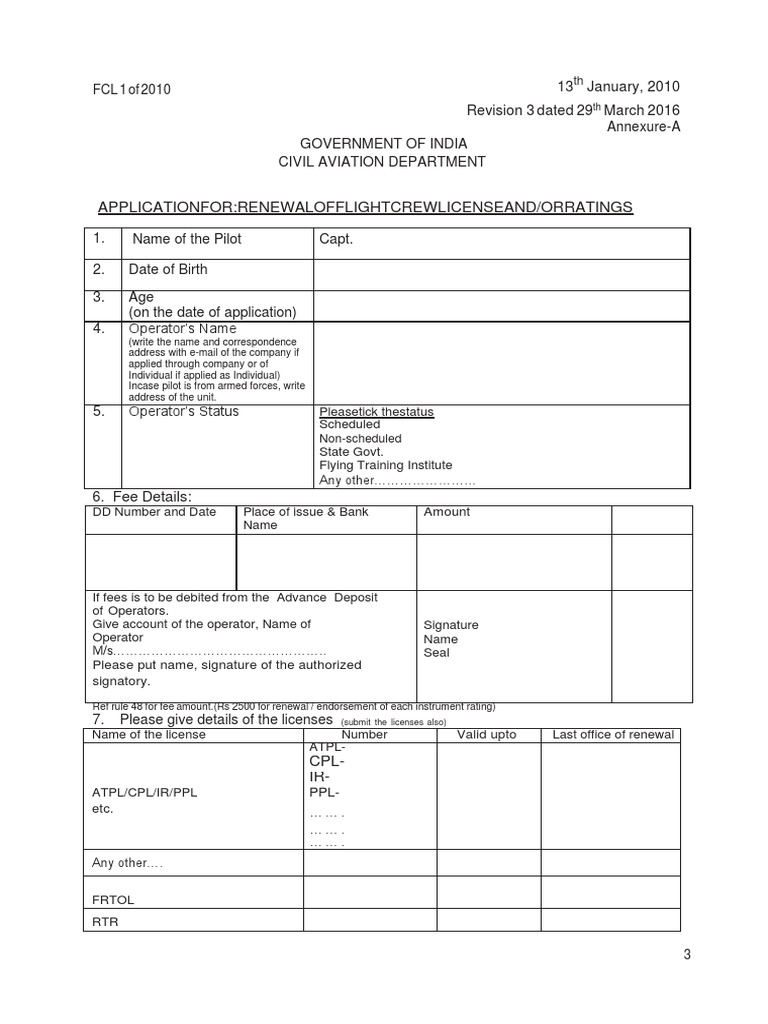 Annexure A-Blank FORM For Licenses and IR Renewal | PDF | Flight ...