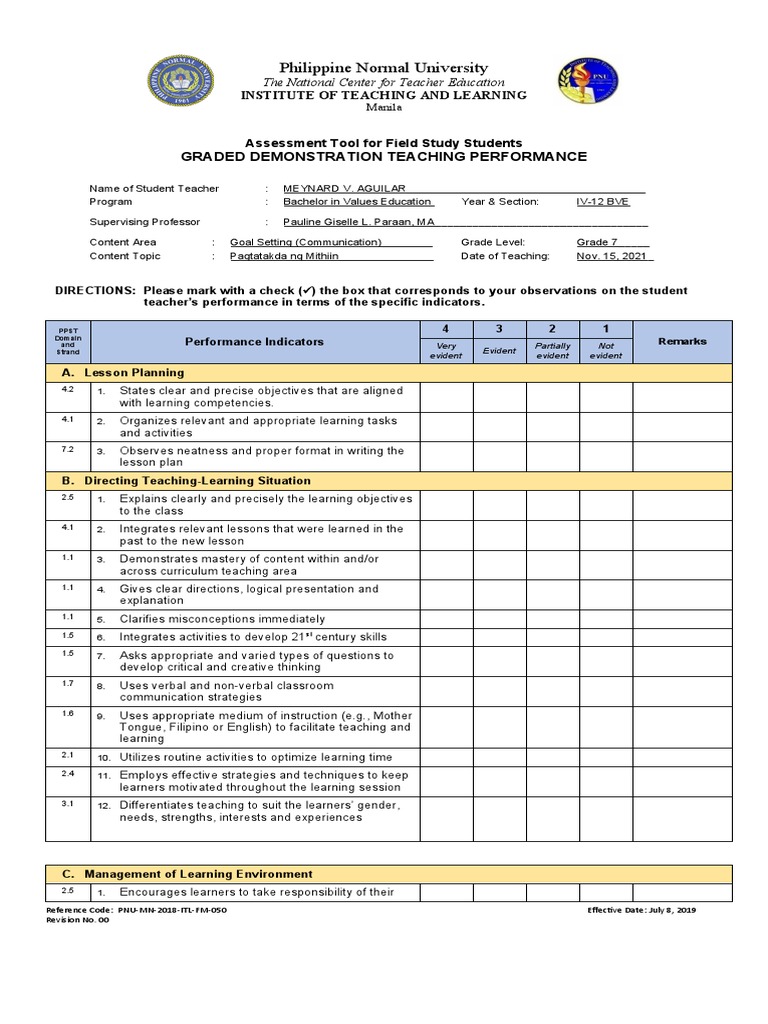 Graded Teaching Performance Assessment | PDF | Learning | Educational ...