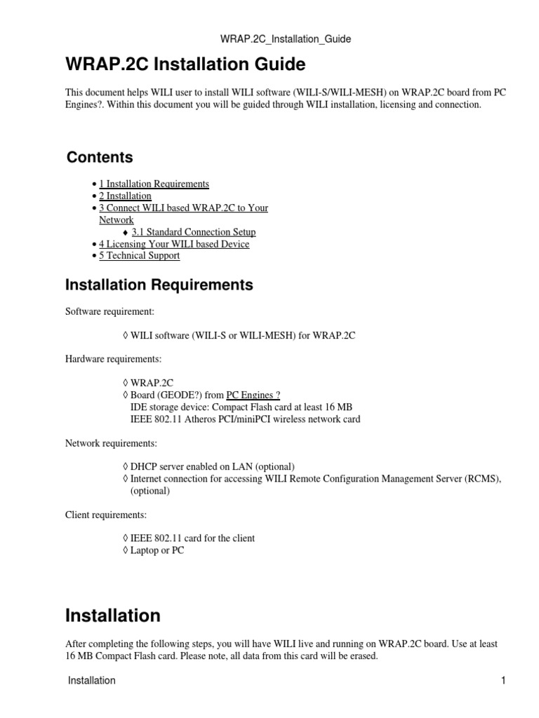 WRAP.2C Installation Guide-Wiligear | PDF | Computer Network | Booting