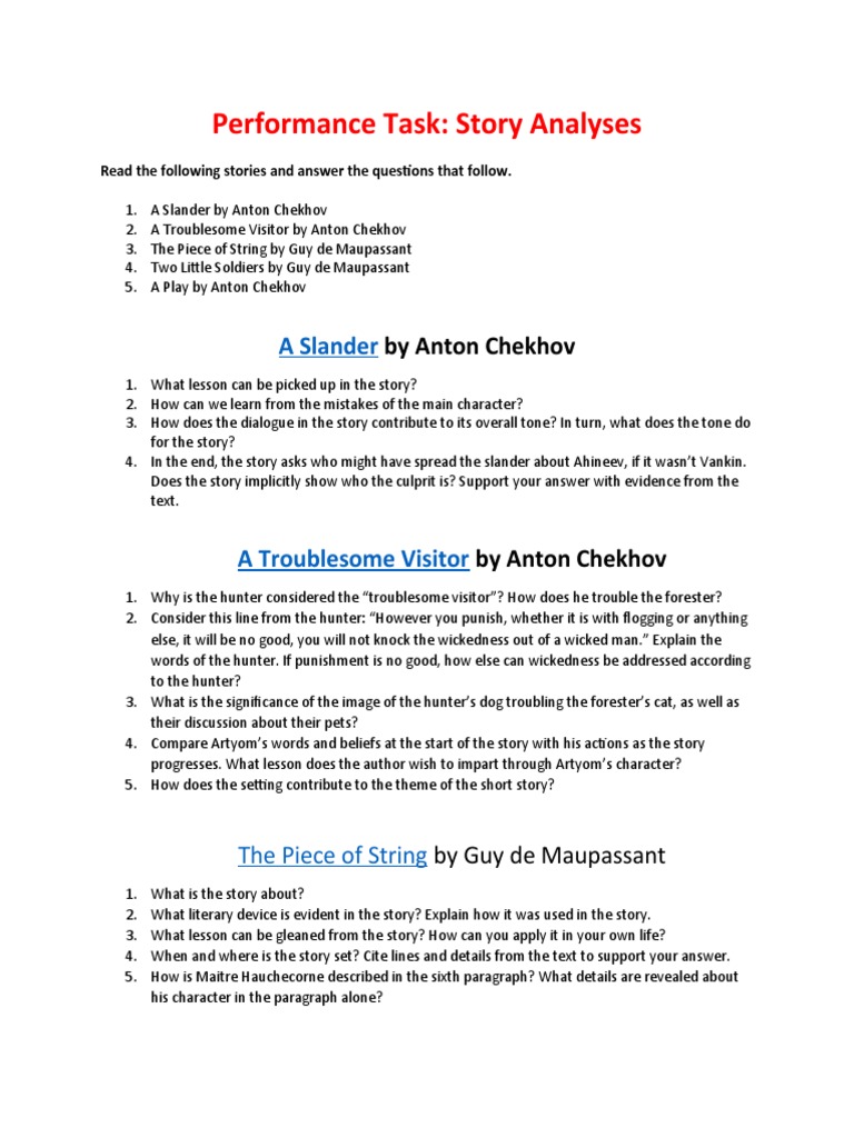 Performance Task: Story Analyses: A Slander | PDF | Anton Chekhov