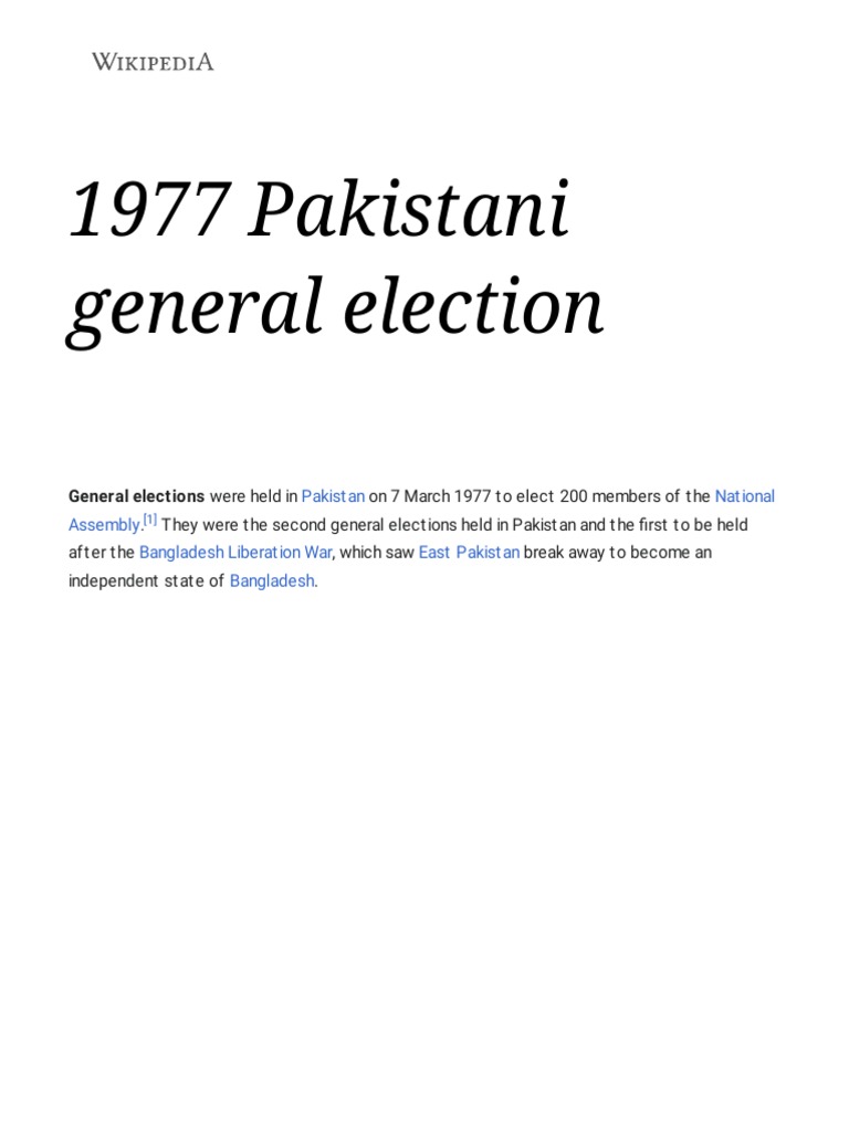 1977 Pakistani General Election - Wikipedia | PDF | Pakistan Peoples ...