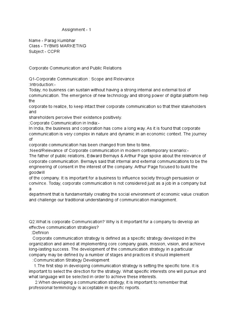 Assignment 1 CCPR | PDF | Public Relations | Communication