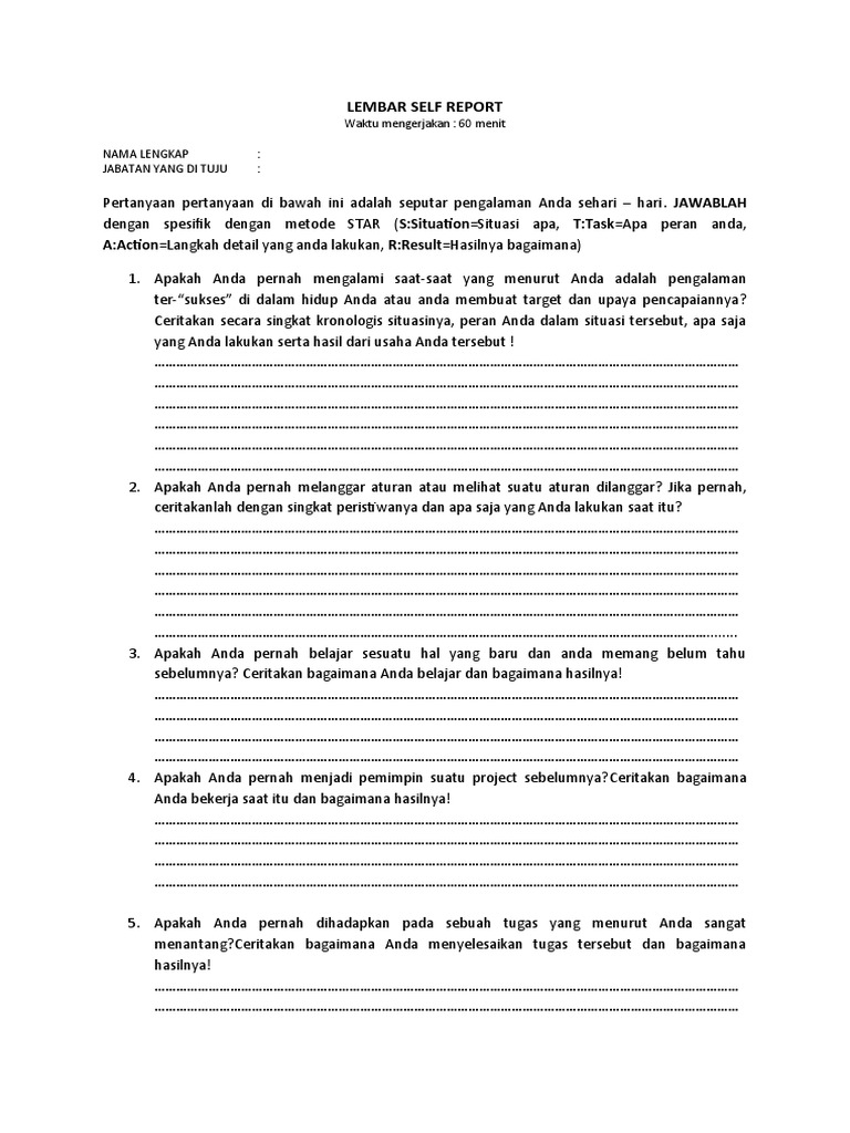 Lembar Self Report Metode STAR | PDF | Karier & Perkembangan | Pengembangan Diri