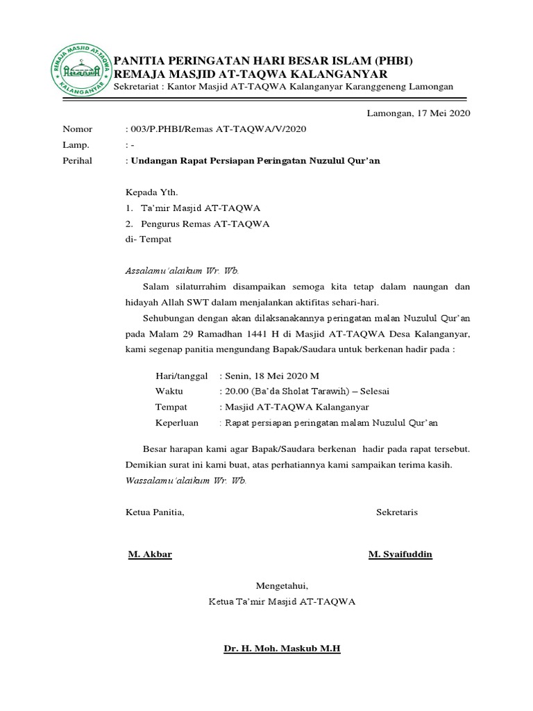 Undangan Rapat PHBI | PDF