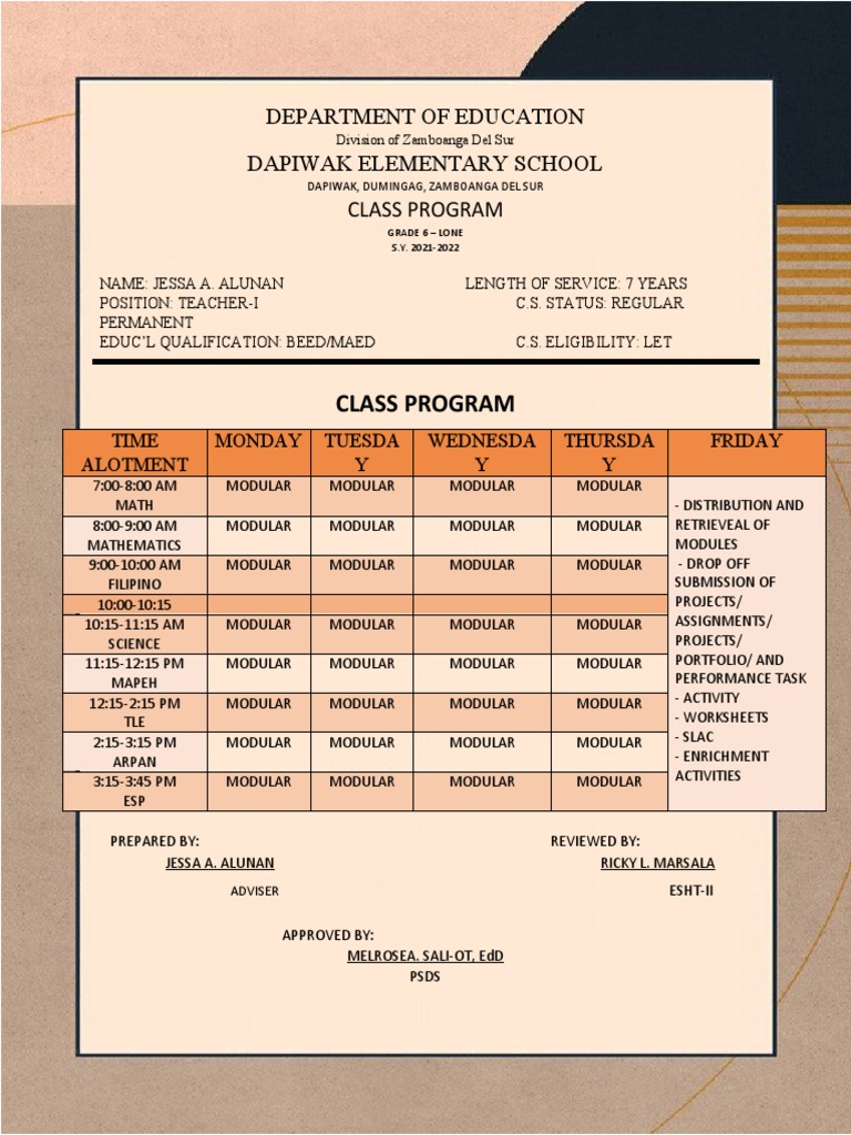 Class Program: Department of Education Dapiwak Elementary School Class ...