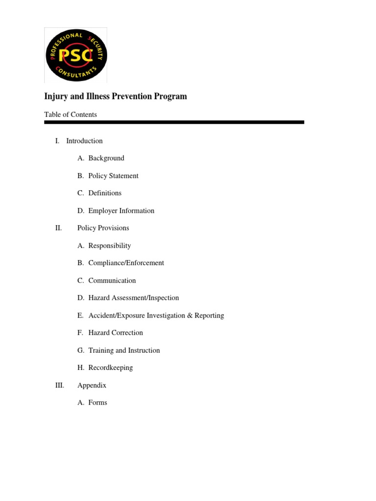 IIPP - Injury Illness Prevention Program | PDF | Occupational Safety ...