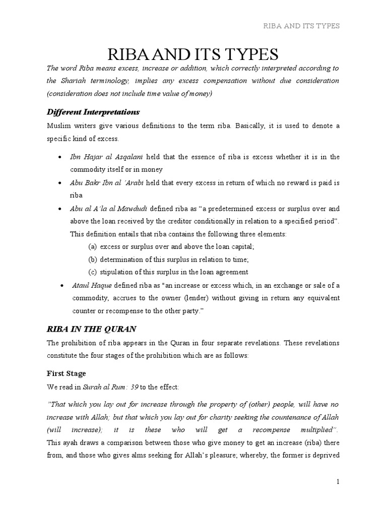 Riba and Its Types | PDF | Interest | Usury