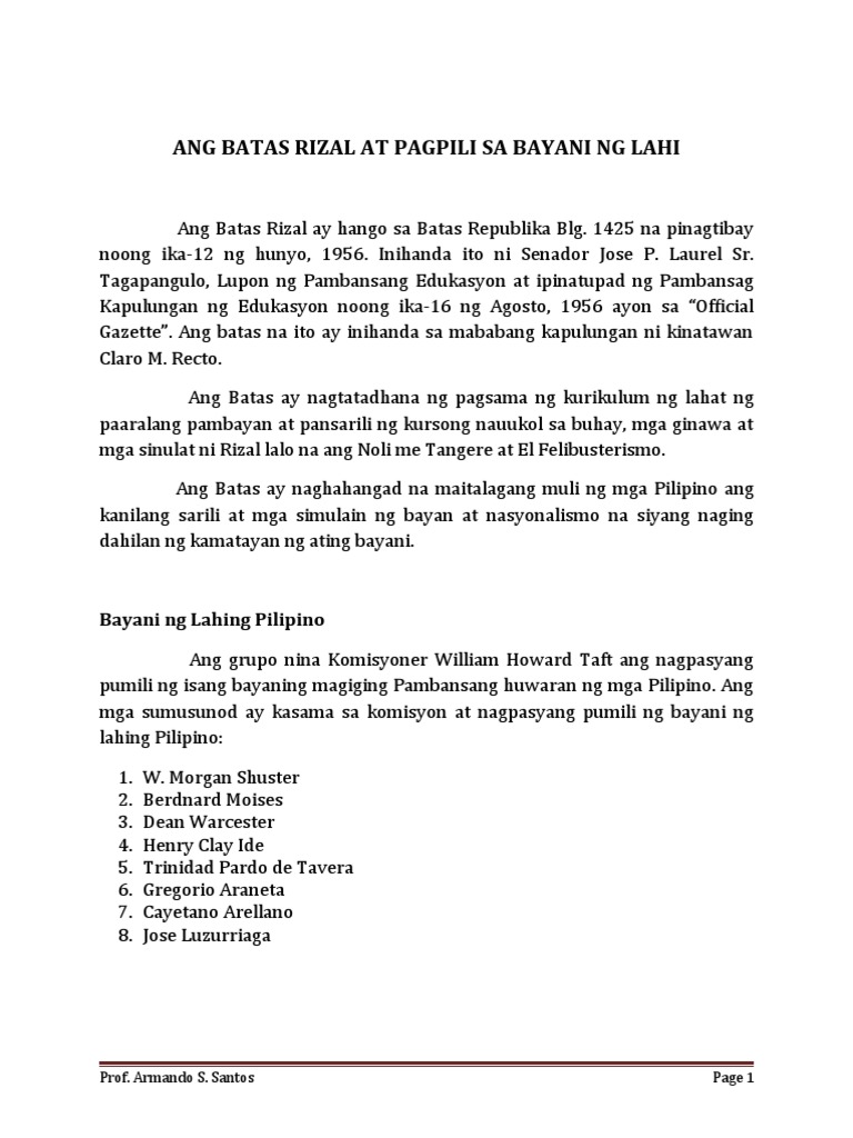 Talahanayan NG Buhay Ni Rizal | PDF