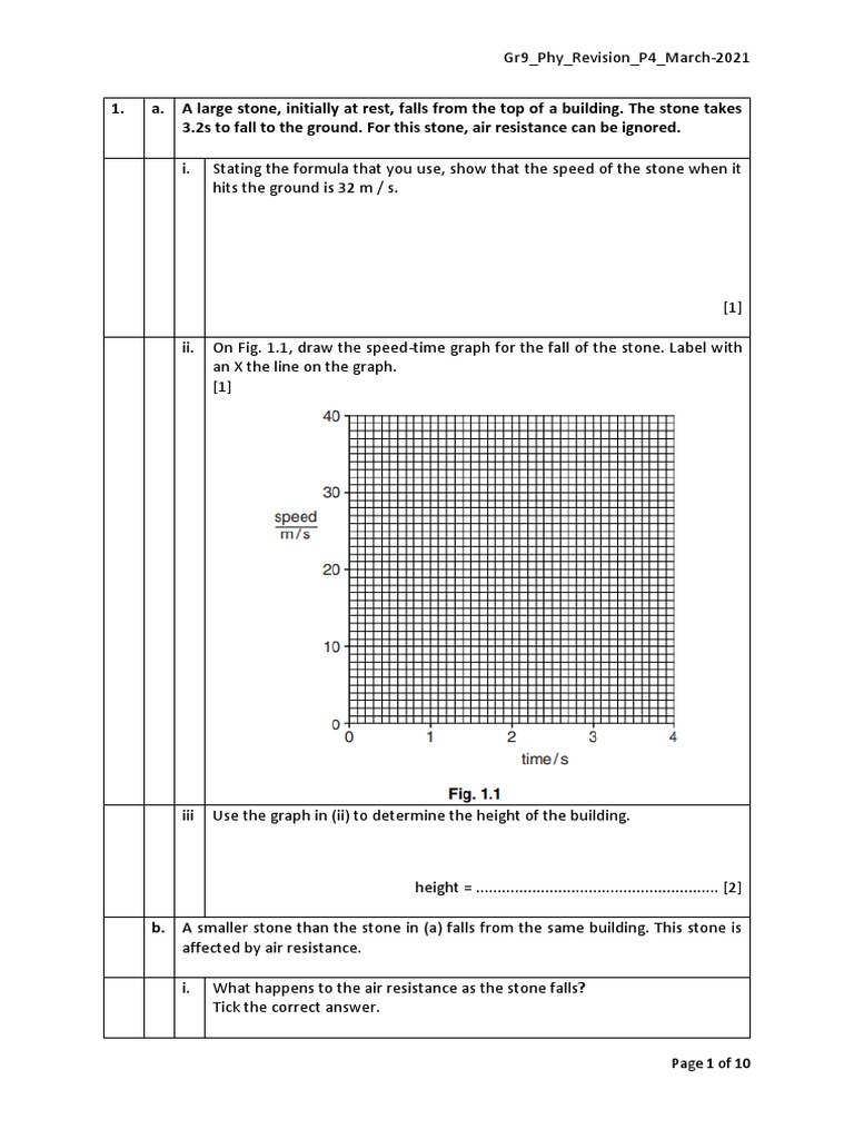 Gr9 Physics Revision: Speed-Time Graphs and Falling Objects | PDF ...