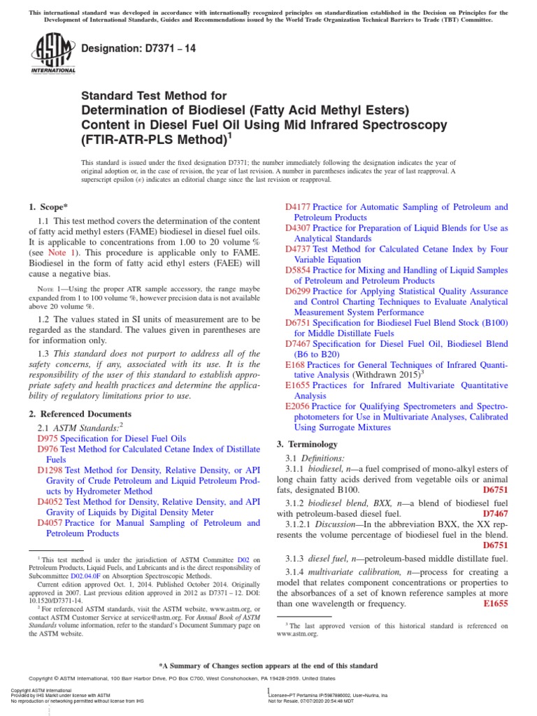Astm D7371-14 | PDF | Biodiesel | Diesel Fuel