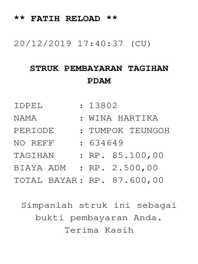 Struk Tagihan Air PDF PDF Free | PDF