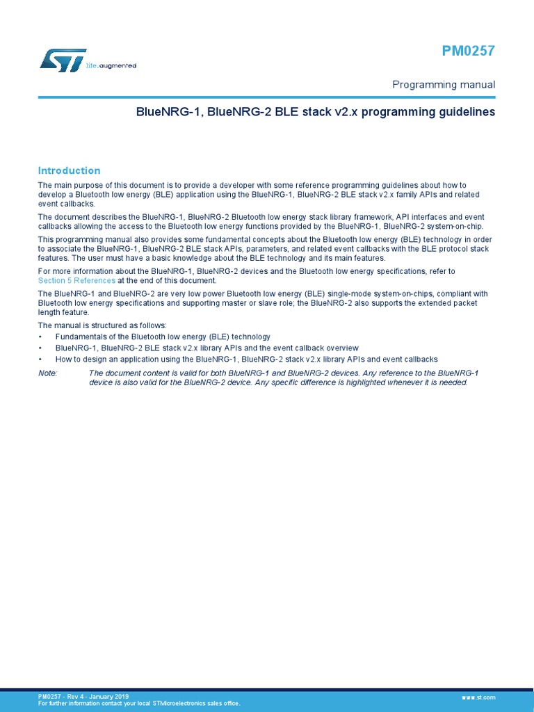 Bluenrg-1, Bluenrg-2 Ble Stack V2.X Programming Guidelines | PDF | Bluetooth | Transmission ...