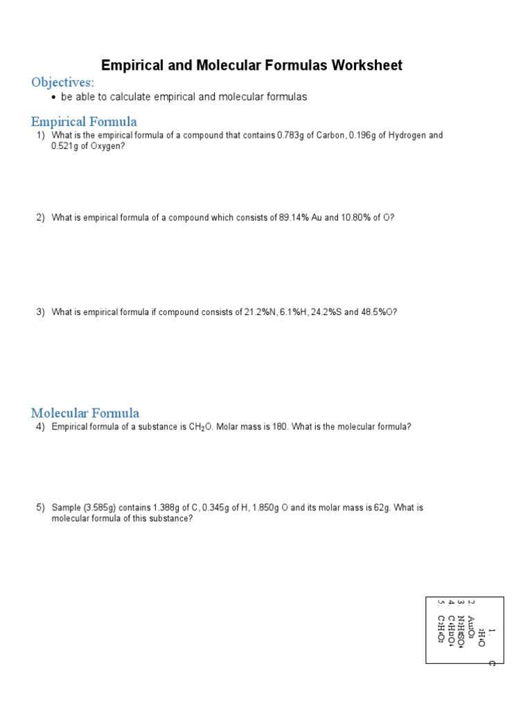 Chapter 10 Day 8 Empirical Formula Molecular Formulas | PDF | Molecules ...