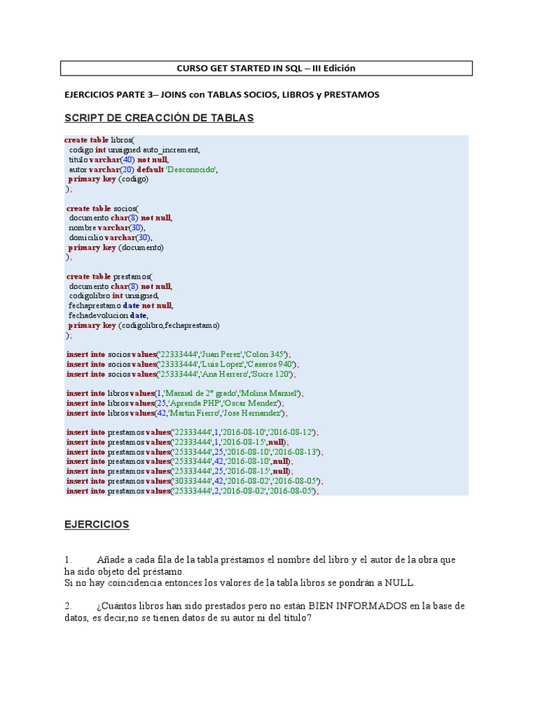 Ejercicios Join | PDF | SQL | Ingeniería de software