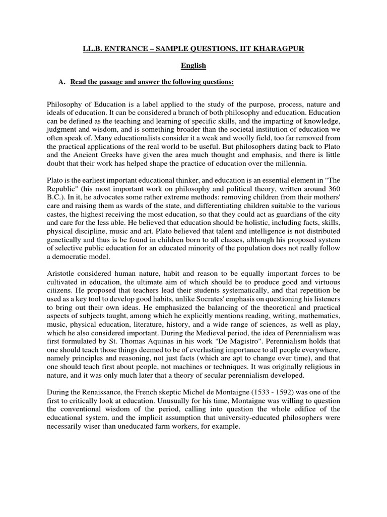 RGSOIPL IIT Kharagpur LLB ENTRANCE EXAM SAMPLE PAPER | PDF | Socrates ...