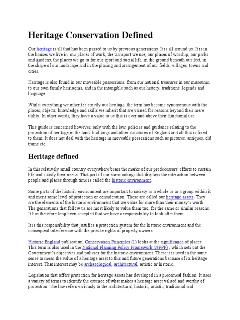 Heritage Conservation Defined | PDF | Cultural Heritage | Sustainability