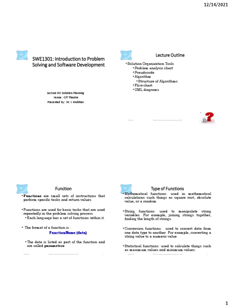 SWE1301: Introduction To Problem Solving and Software Development | PDF | Algorithms | Computer ...