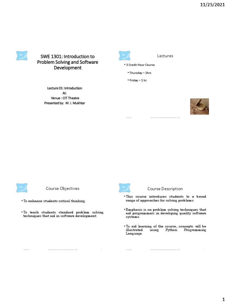 Lec 1 Introduction To Problem Solving Pdf Algorithms Software
