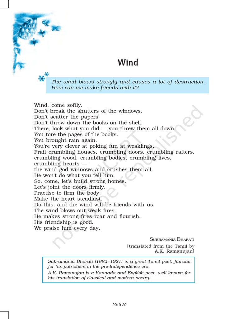 NCERT Book For Class 9 English Poem Wind | PDF