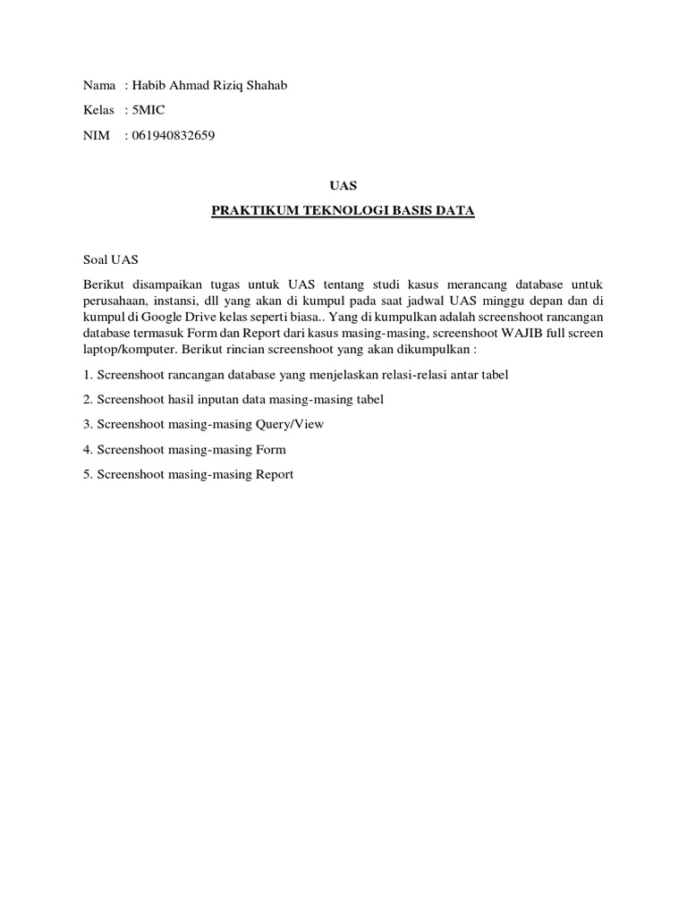 Habib Ahmad Riziq - 5MIC - UAS Praktikum Teknologi Basis Data | PDF