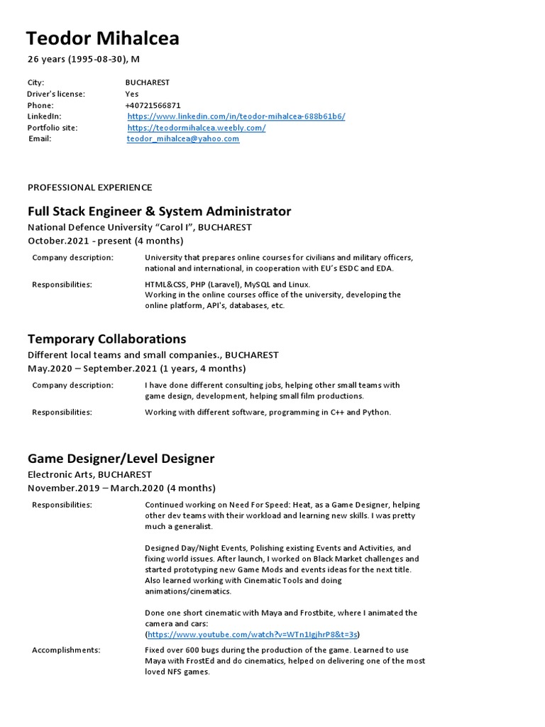 Teodor Mihalcea: Full Stack Engineer & System Administrator | PDF ...
