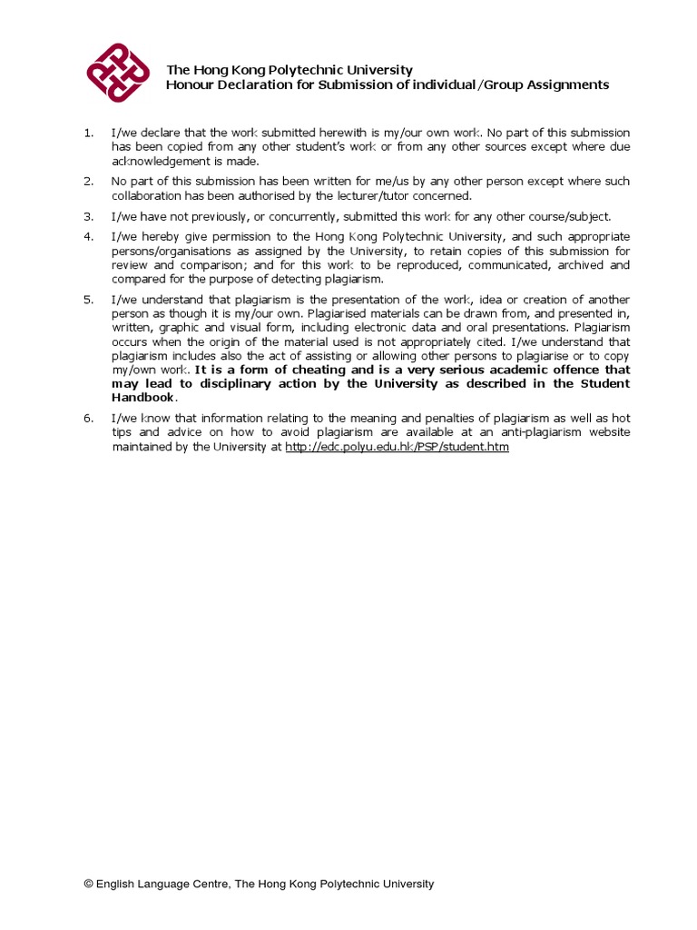 PolyU Honour Declaration Form | PDF