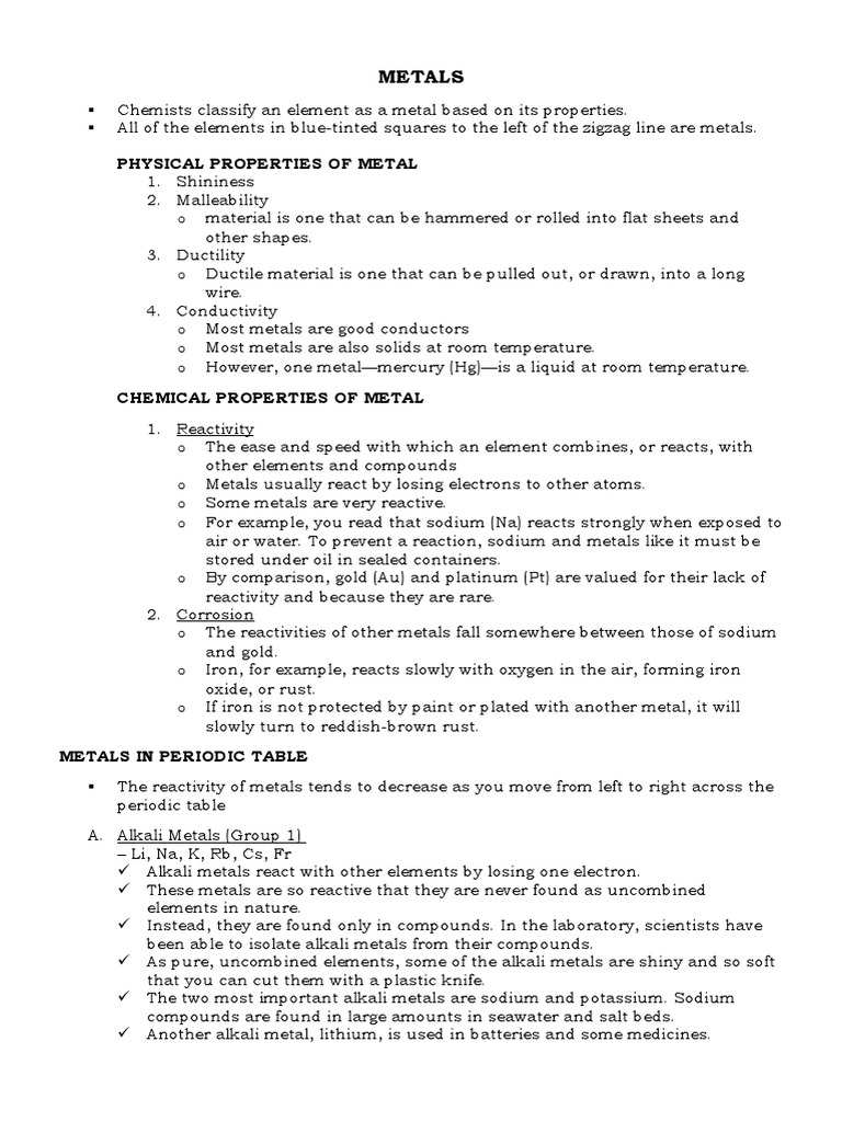 Metals: Physical Properties of Metal | PDF | Metals | Chemical Elements